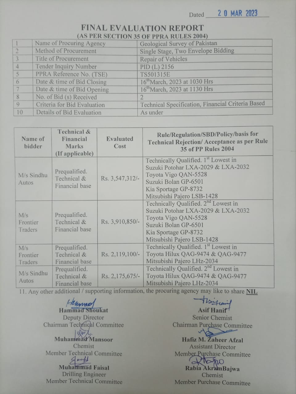 GSP Tender – Geological Survey of Pakistan – GSP